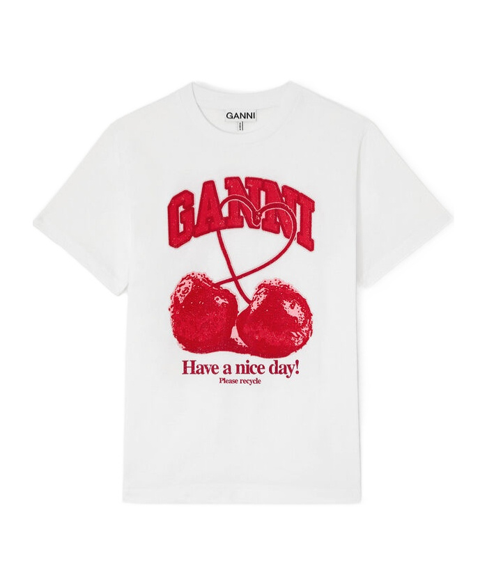 GANNI GANNI Graphic Cherry Print T-Shirt